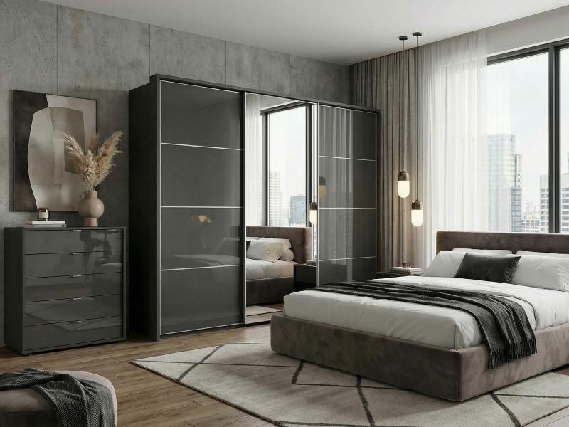 507 - 200cm Sliding Door Robe - 1 Glass & 1 Mirror Door | Magnum Furniture